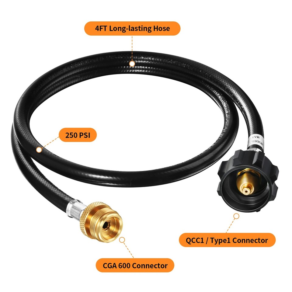4FT Propane Hose Adapter 1lb to 20lb Tank for Weber Q Grills Coleman ...