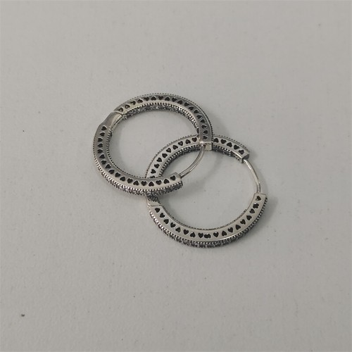 Pandora 296319CZ ALE S925 Hearts Of Pandora Silver Hoop Earrings | eBay UK