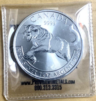 2016 Canada 1 oz .9999 Silver Predator Series Cougar. Mint Condition ...