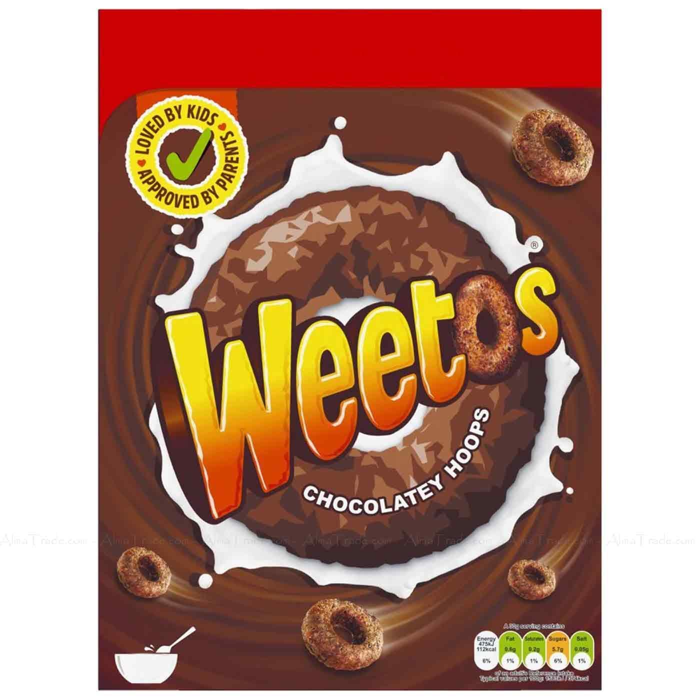 Weetos Chocolatey Hoops Breakfast Cereal Wholegrain Weetabix Crunchy ...