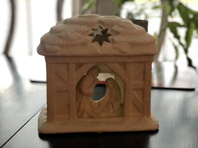 PartyLite Nativity O Holy Night Tea Light Candle Holder Bisque ...