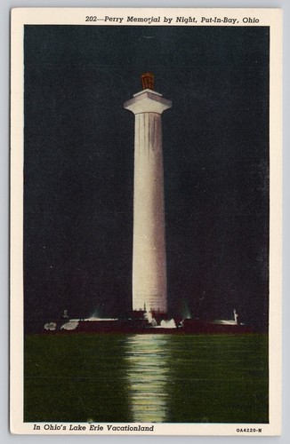 Vintage White Border Perry Memorial Night Postcard Put-In-Bay Ohio | eBay
