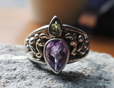 Vintage Amethyst and Peridot 825 Sterling Silver with 14K accents ring ...