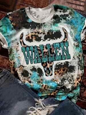 Women's Green WALLEN Bull Cow Cattle Western Short Sleeve T-Shirt ...