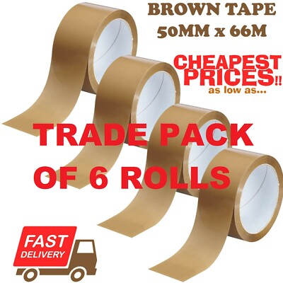 X6 ROLLS OF BROWN PARCEL PACKING PACKAGING TAPE SELLOTAPE 50MM X66M ...