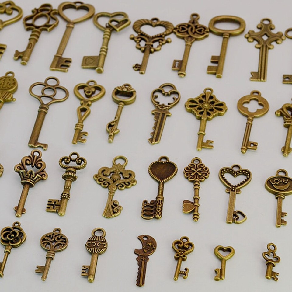 40Pc Antique Vintage Old Look Royal Skeleton Pendant Keys Jewelry Craft ...
