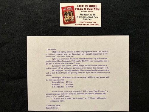 FRANK SULLIVAN Letter & Business Card w/ Response To TTM Auto Autograph ...
