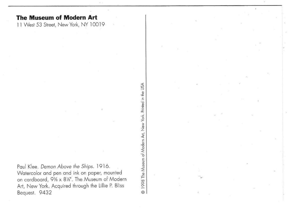 Postcard DEMON ABOVE THE SHIPS (1916) by Paul Klee MUSEUM MODERN ART ...