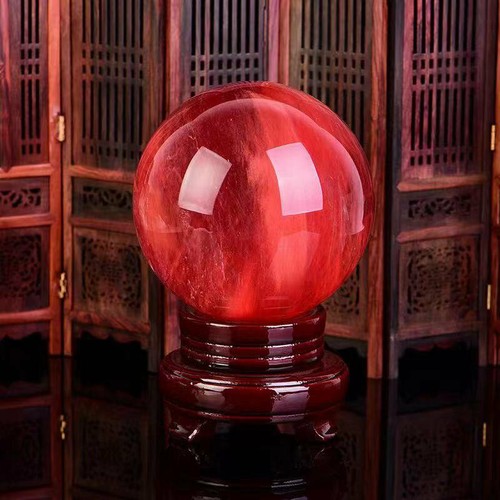 80mm Large Natural Quartz Crystal Sphere Red Smelting Gemstone Ball W ...