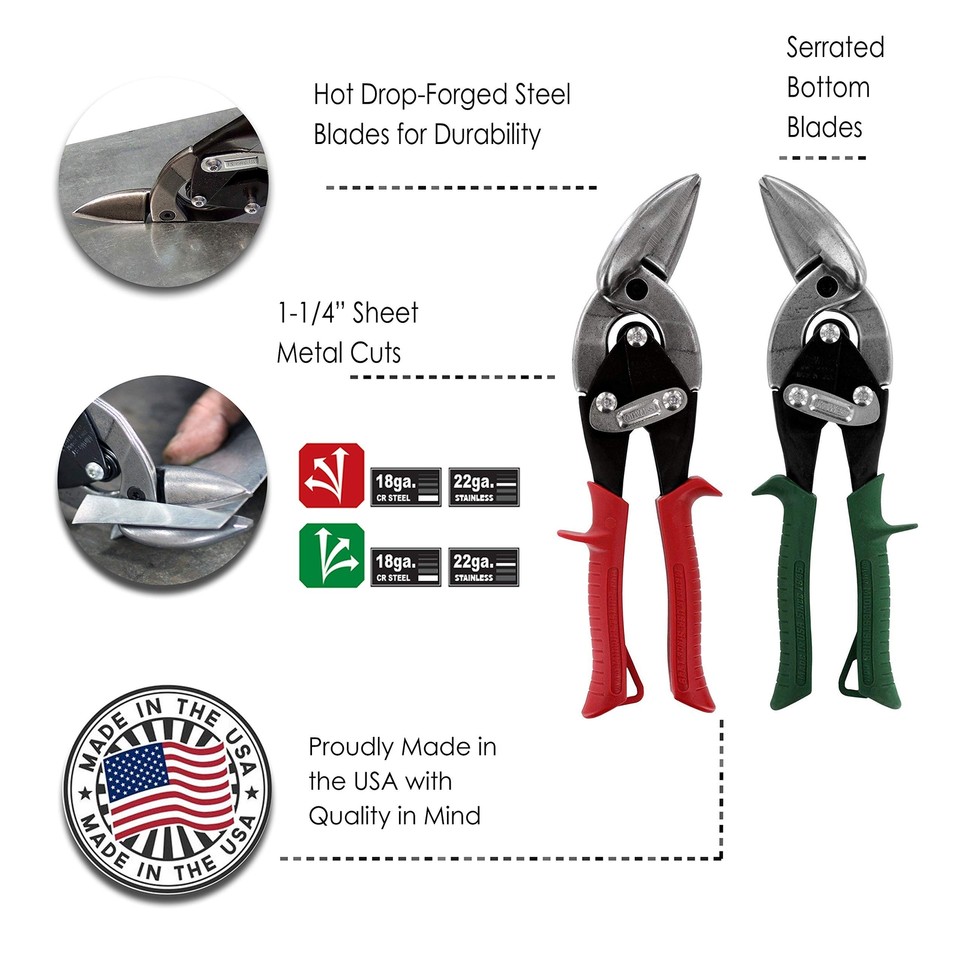 MIDWEST Aviation Snip Set - Left and Right Cut Offset Tin Cutting ...