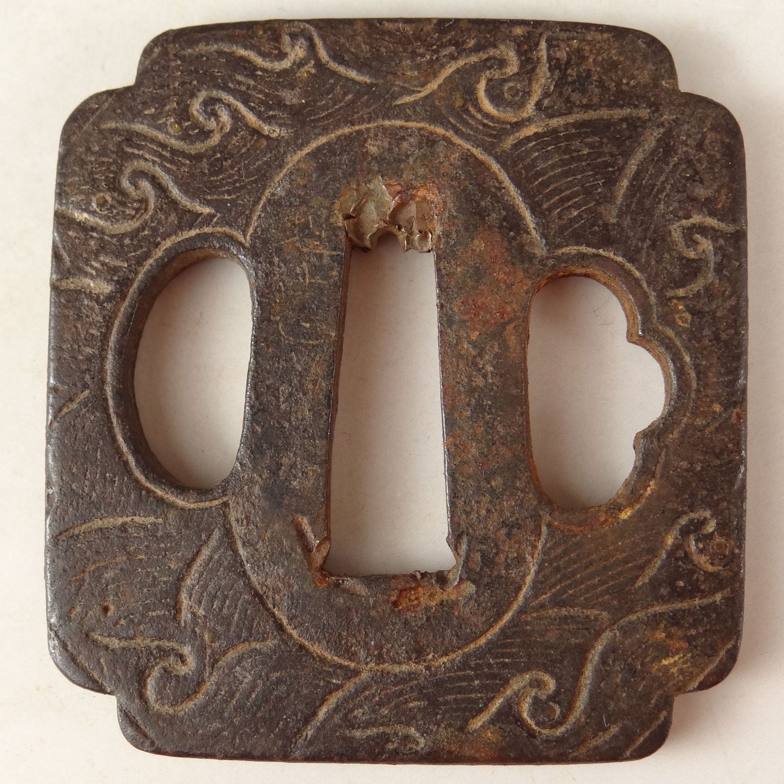 YI247 TSUBA Samurai Sword guard Japanese Katana Blade Vintage Geijyutu ...