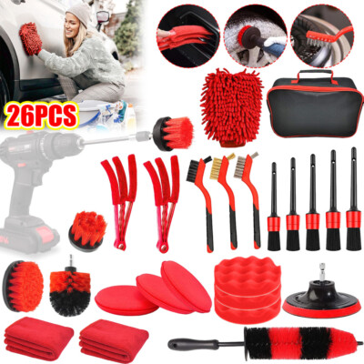 26pcs Car Cleaning Kits Interior Exterior Auto Detailing Wash Drill ...