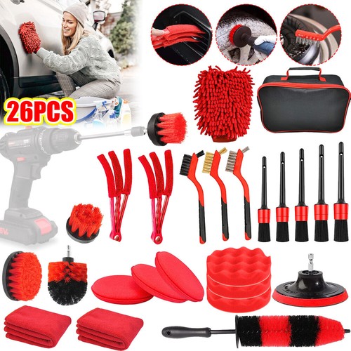 26pcs Car Cleaning Kits Interior Exterior Auto Detailing Wash Drill ...