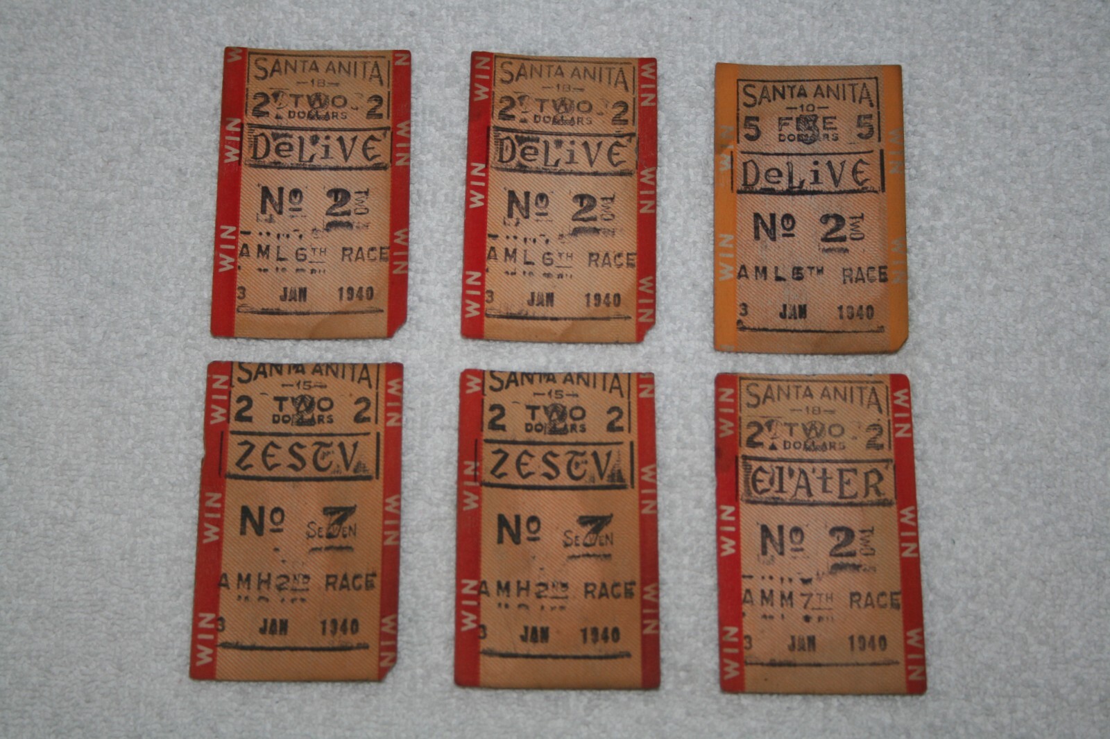 (6) Vintage $2 $5 Horse Racing Betting Tote Ticket * SANTA ANITA PARK ...