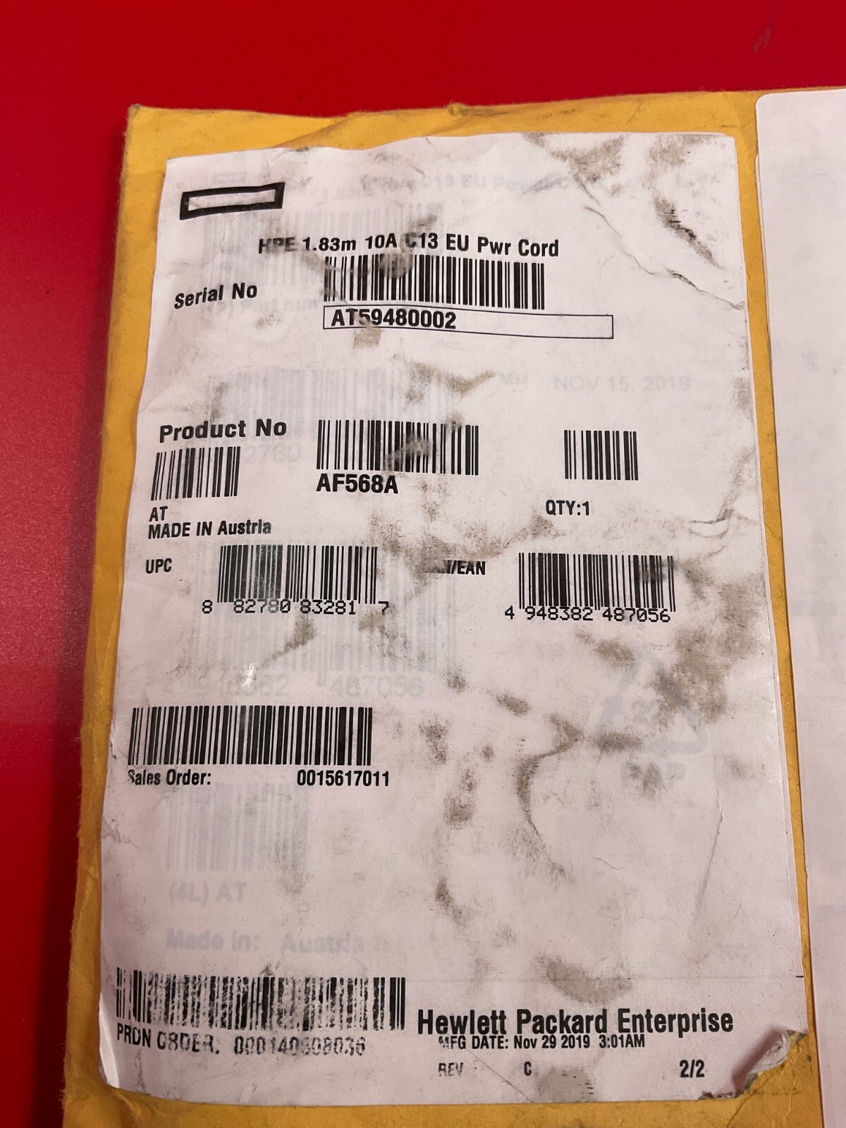 HP Aruba 1.83M 10A C13 EU Power Cord AF568A ️️ ️️ NEW | eBay