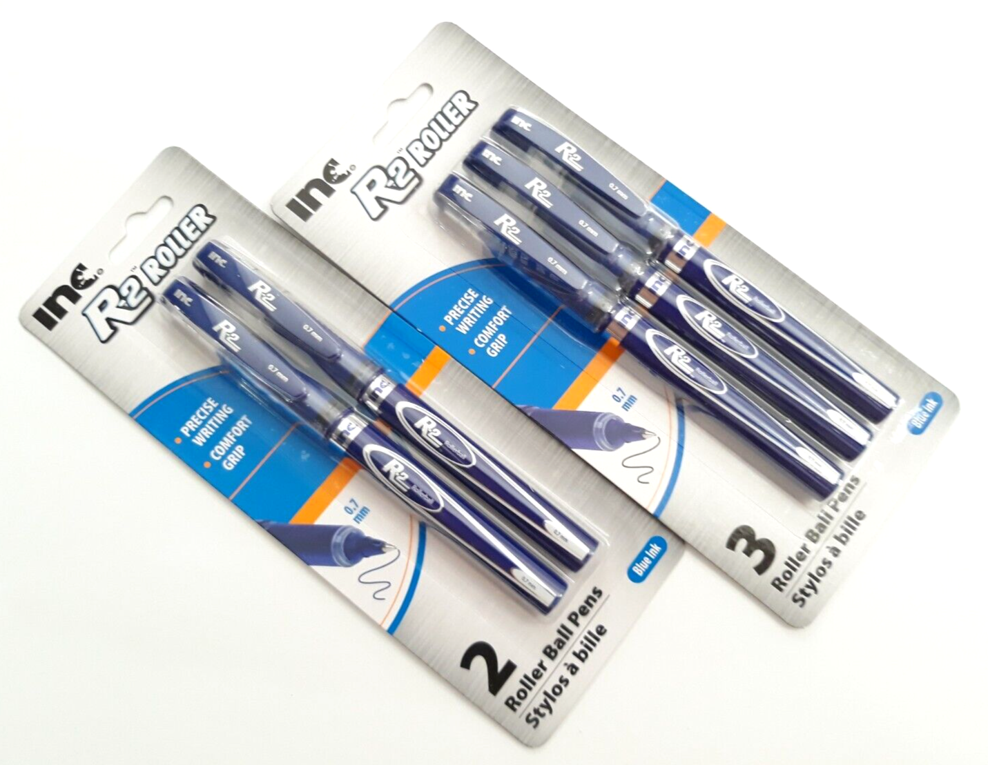 2 PACKS 5 PENS INC® R-2™ ROLLER PRECISE WRITING COMFORT GRIP BLUE INK 0 ...