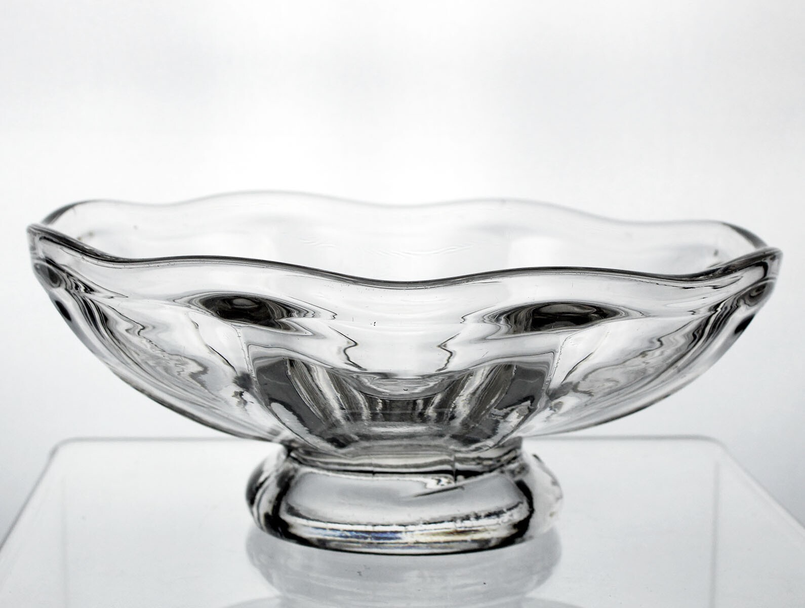 Flint Glass Broad Flute Low Compote, Antique 1860s New England 8 Panel ...