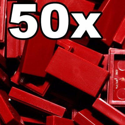 NEW LEGO - TILES - 1 x 2 - Red Dark tile x 50 - 1x2 smooth flat tiled ...
