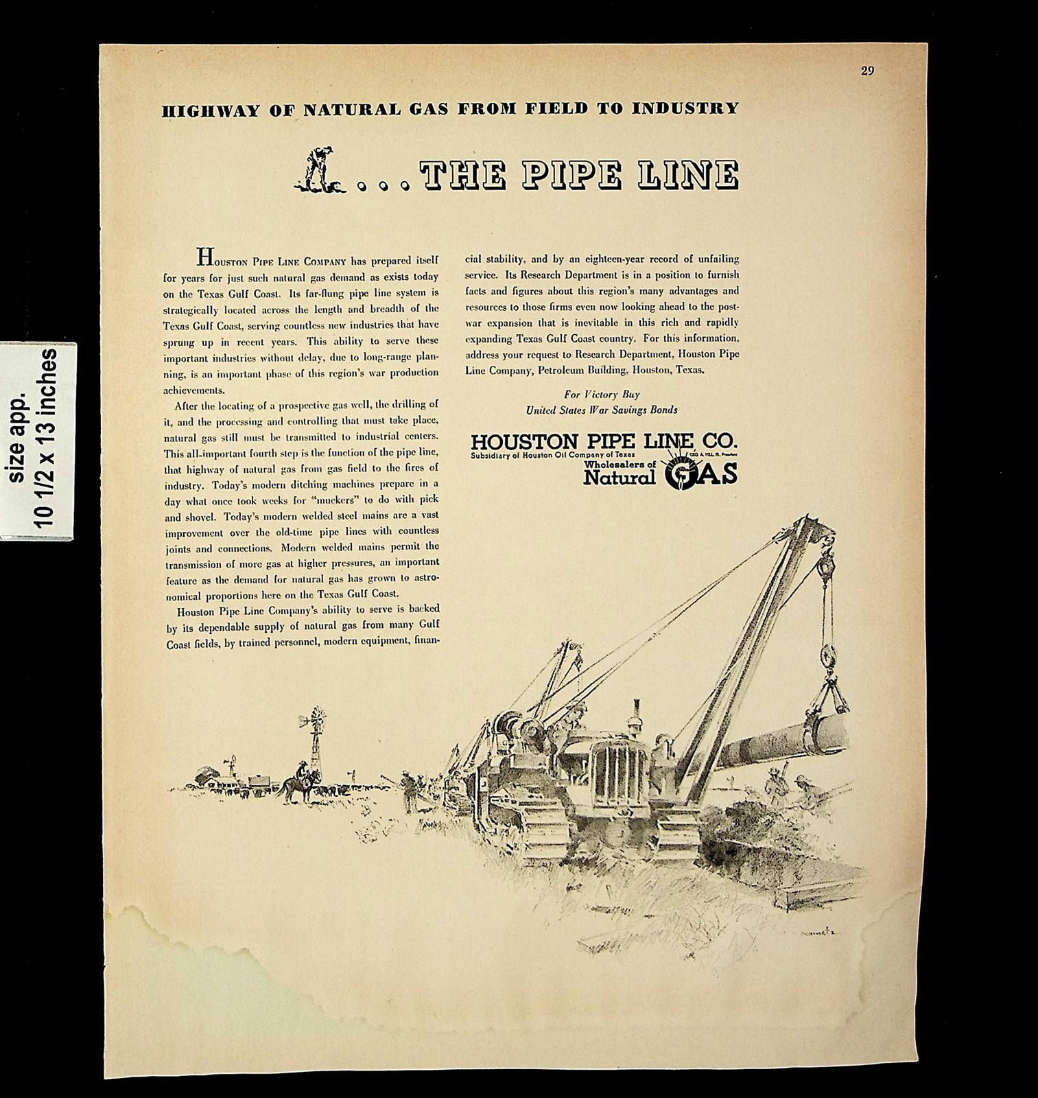 1943 Houston Pipe Line Natural Gas Vintage Print Ad 19796 | eBay