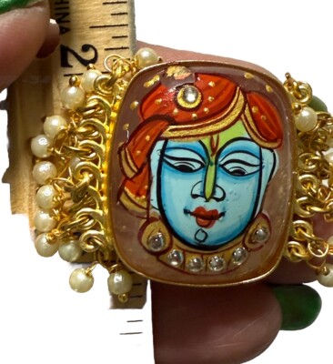 KRISHNA HAND-PAINTED Indian KING Golden W/BEADS Ring Kundan Bollywood ...