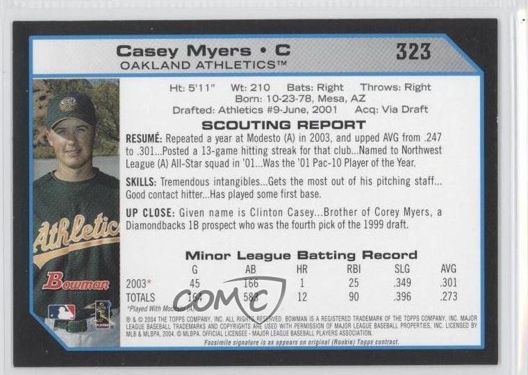 2004 Bowman First Year 1st Edition Casey Myers #323 Rookie RC | eBay