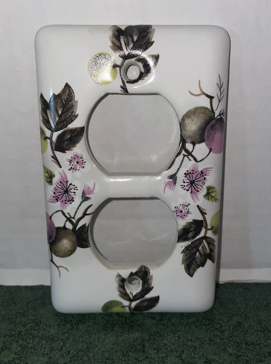 VTG Porcelain Outlet Cover Wall Socket Plate Hand Painted Purple ...