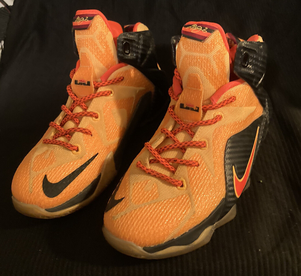 Nike Lebron XII 12 Witness Black Orange Youth Size 4 Excellent ...