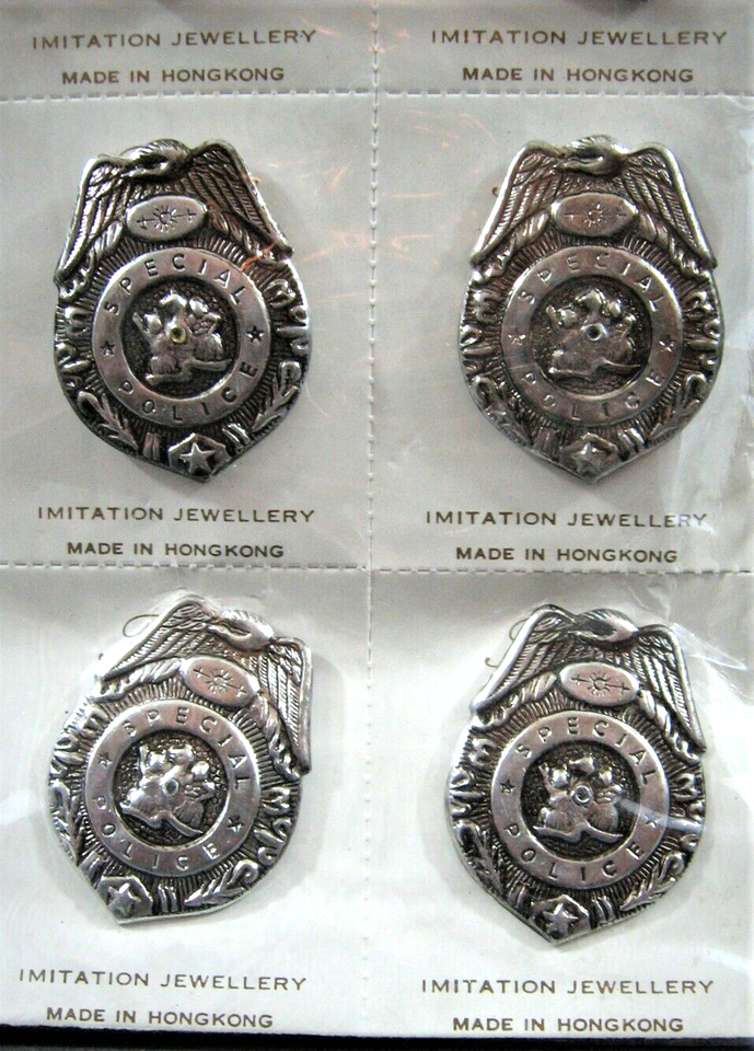Vintage 12 Tin Toy Police Badges / Full Store Display Card / Old Store ...