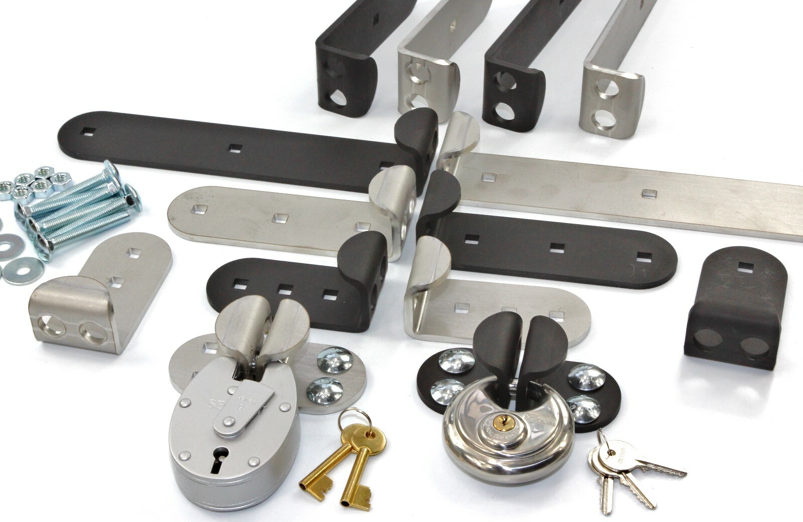 BLACK SECURITY HASPS & Stainless Steel DISCUS PADLOCK c/w Fixing BOLTS ...