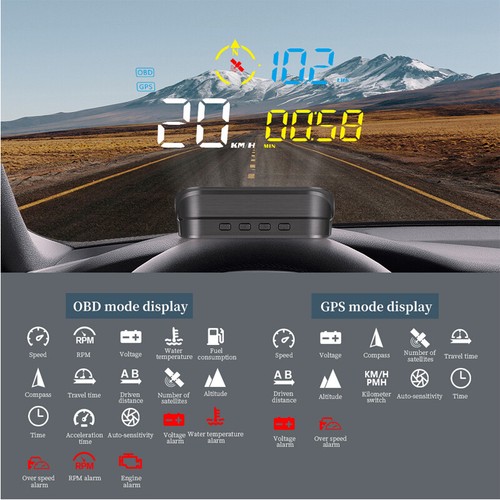 GPS Car Digital Head Up Display Speedometer HUD OBD2 Speed Temp Alarm ...
