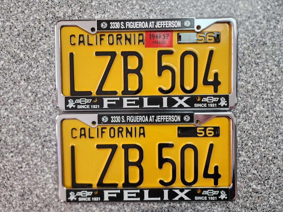 1956 California License Plates, 1957 Validation Sticker, DMV Clear ...