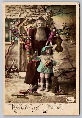 Postcard RPPC Christmas Santa French Pere Noel Delivering Xmas Presents ...