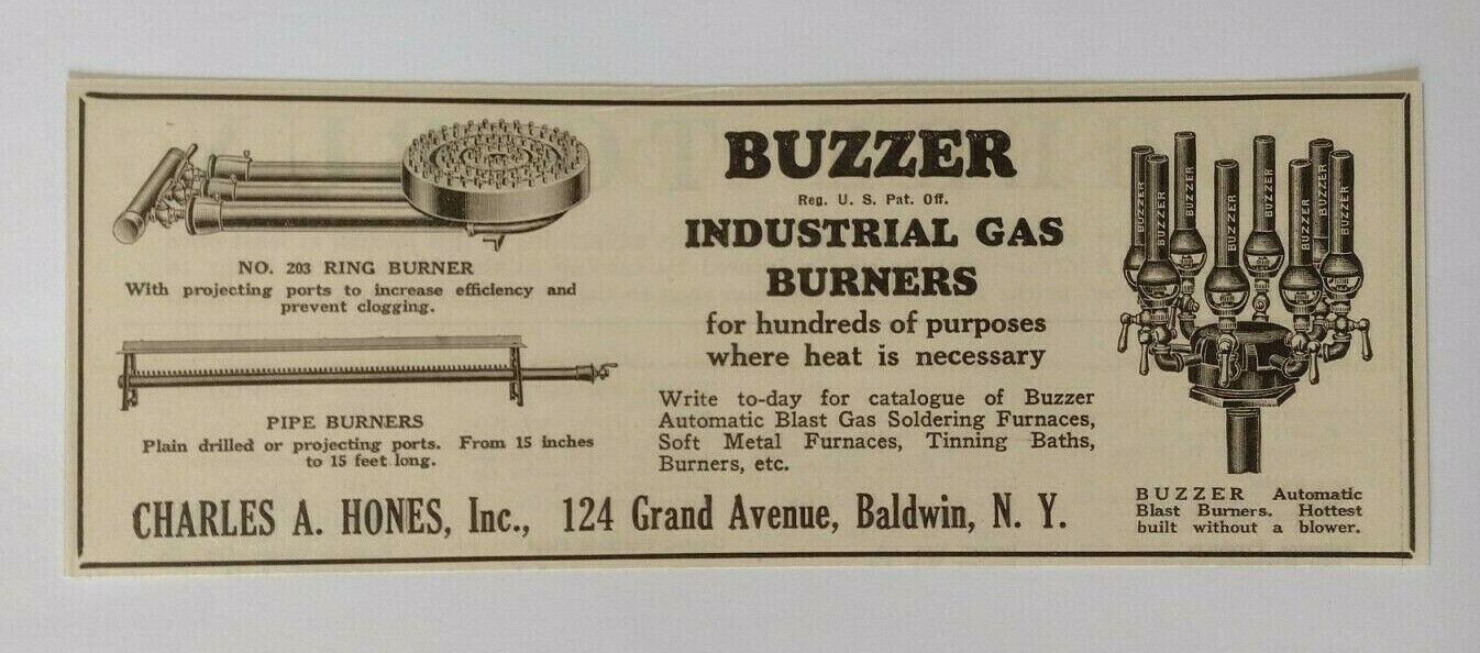1926 Buzzer Gas Burners Advertisement Charles A. Hones Baldwin, New ...