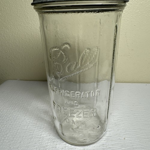 OLD VINTAGE WIDE MOUTH GLASS BALL FREEZER CANNING JAR with ZINC LID 20 ...