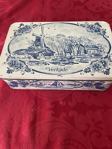Vintage VERKADE Holland Blue White Rectangular Biscuit Metal Tin ...