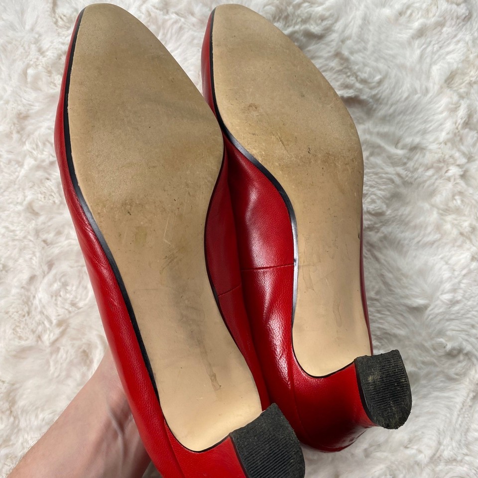 Vintage SRO Red Leather Pointed Toe Block Heel Pumps Women's Size 11 ...