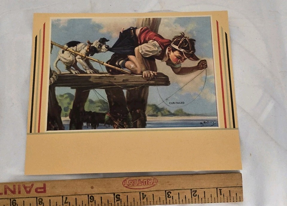Hy Hintermeister “Curtailed” Vintage Lithograph Print Boy Fishing Dog ...