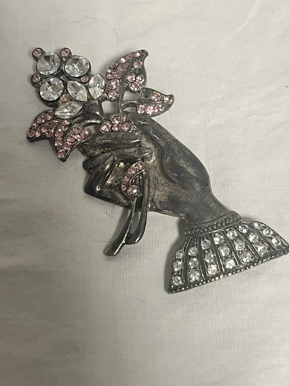 RARE Figural 1940's Era Figural Hand Brooch Holding P… - Gem