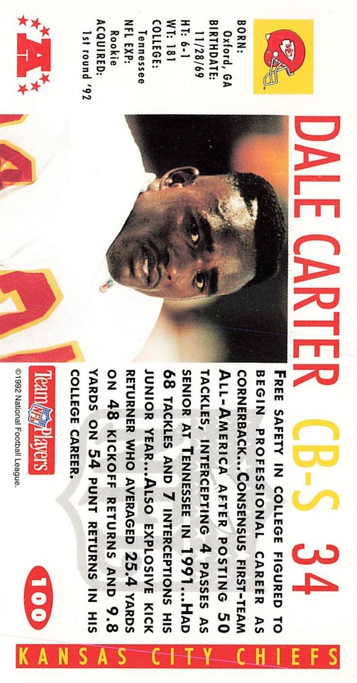 1992 GameDay #100 Dale Carter Kansas City Chiefs | eBay