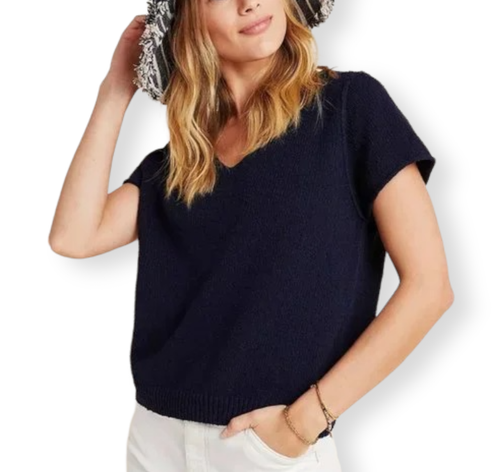 Anthropologie Valentina Navy Nubby Knit Short Sleeve Sweater Size Large ...