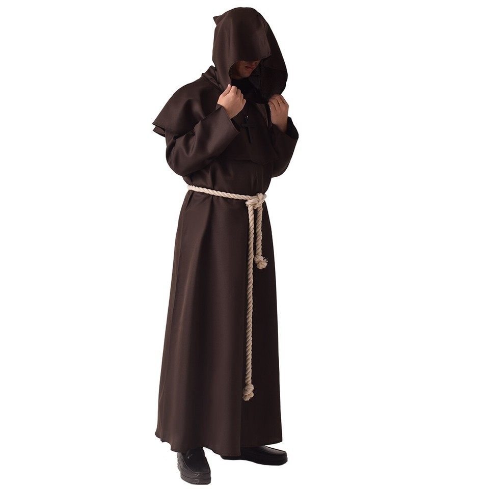 Friar Robe Medieval Cowl Hooded Monk Renaissance Priest Costume Cosplay ...