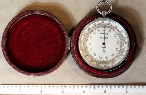 German Lufft Pocket Barometer / Altimeter in Original Leather Case c ...