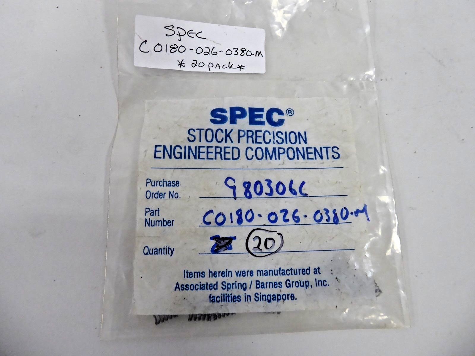 Spec C0180-026-0380-M Compression Spring (Pack of 20) 0.180 X .38 X 0. ...