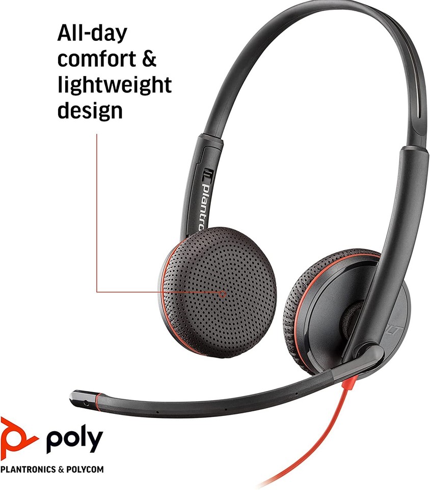 Plantronics Blackwire 3225 USB-A Headset, On-Ear Mono Headset, Wired ...
