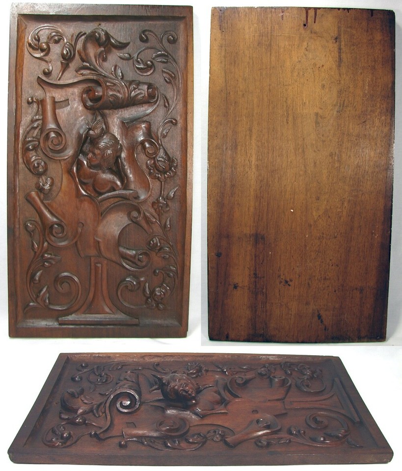 Antique Hand Carved LG Walnut Wood Panel, Figural Woman's Bust, Italian ...