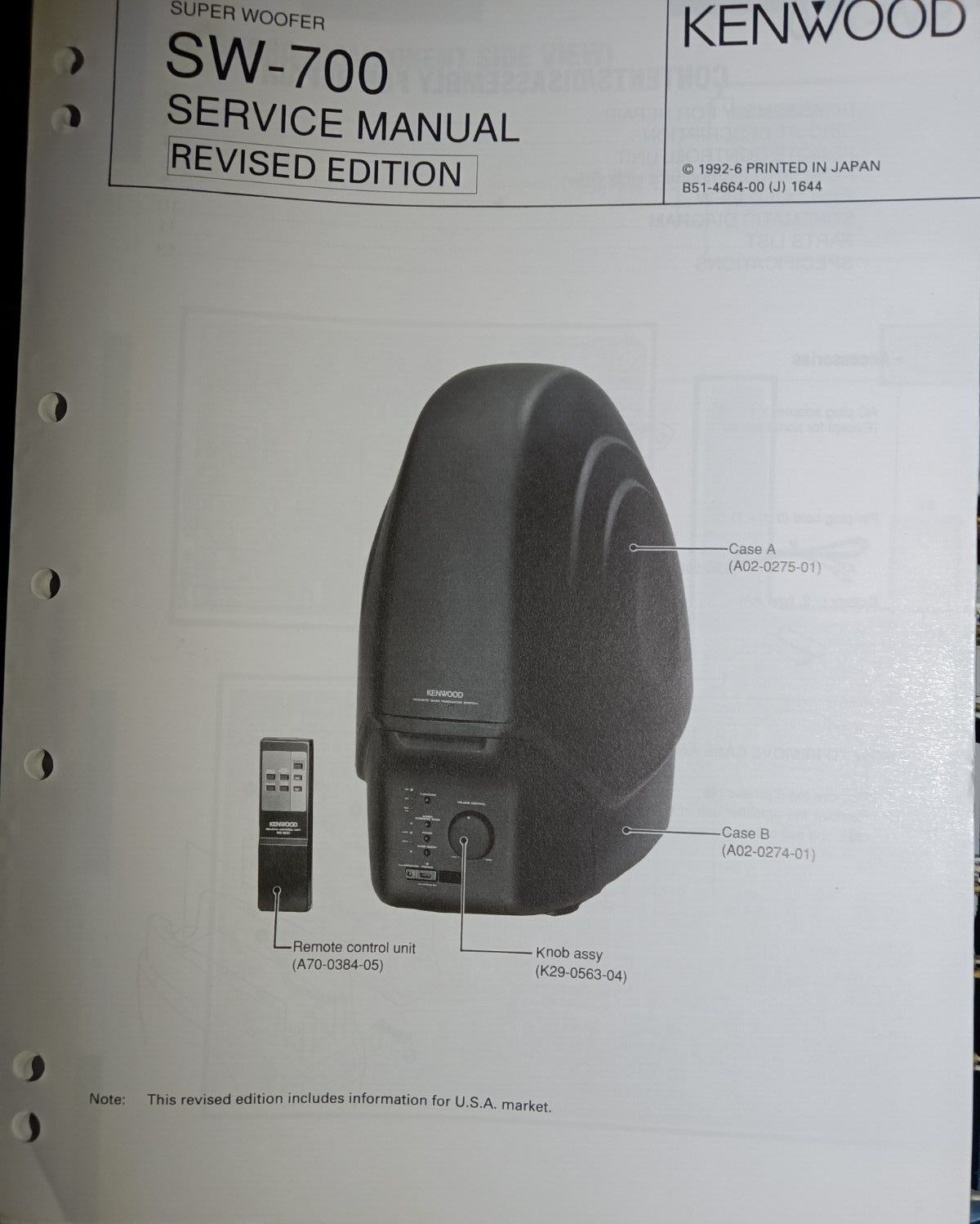 Kenwood sw-700 Service Manual Original Repair Book stereo super sub ...