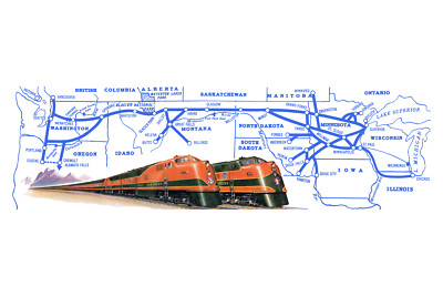 Empire Builder Map Poster Print Locomotive Train Advertising Chicago ...