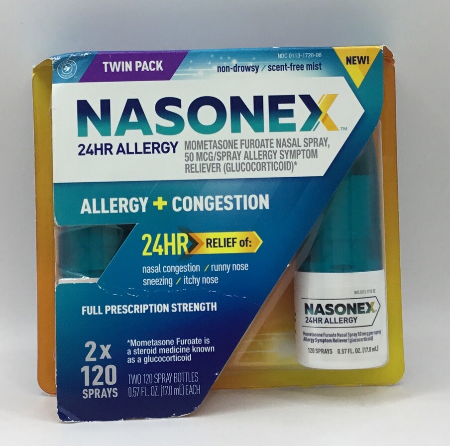 Nasonex Twin Pack 24Hr Allergy + Congestion 2X120 =240 Sprays Exp 12/25 ...