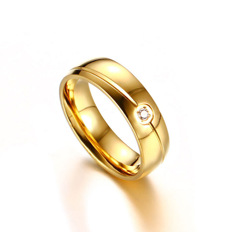 6MM Gold Plated Wedding CZ Band Men Women Stainless Steel Wedding Ring ...