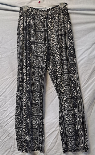 West Loop Palazzo Women's Size XL Pants Black & White Geometric & Floral Pink | eBay